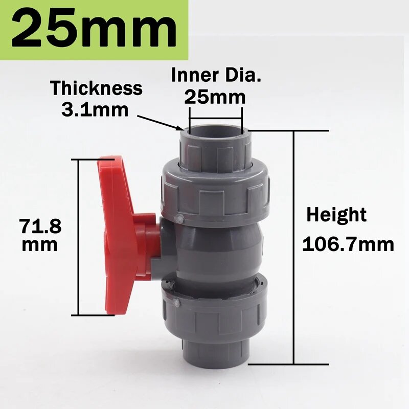 Шаровой кран ПВХ 20-50 мм серый Серый, Inner Dia 25mm, 1pcs