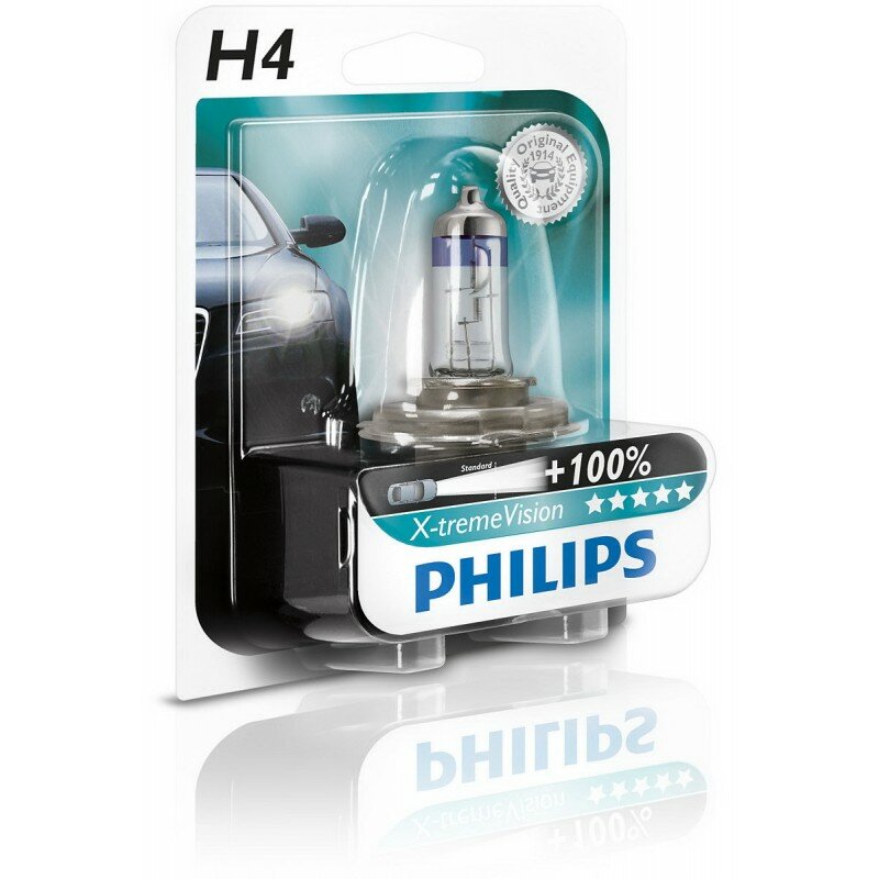 Лампа PHILIPS X-treme Vision H4 12V 60/55w +100% блистер (1шт.) PHILIPS-12342XVB1