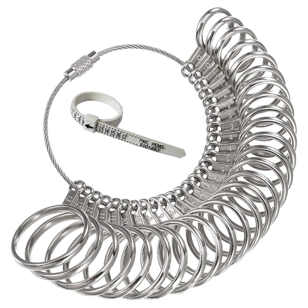 Набор измерительных инструментов для измерения размера кольца 0-13 Металлические калибры для измерения размера кольца Металлический калибр для измерения размера кольца и оправка для измерения размера кольца - серебристый и черно-белый