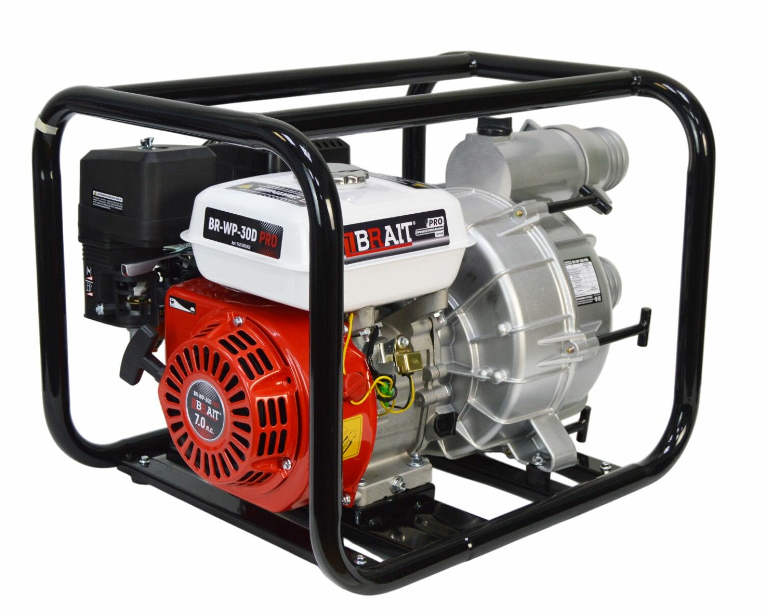 Мотопомпа BRAIT BR-WP-30D PRO гряз. вода (1000л/мин,170F,7л/c, всас 8м, напор 26м, вх/вых 3"/80мм)