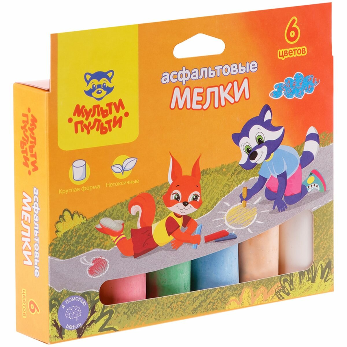 Мел цветной асфальтный Мульти-Пульти, 6 цветов, 6шт. (АМ_31721)