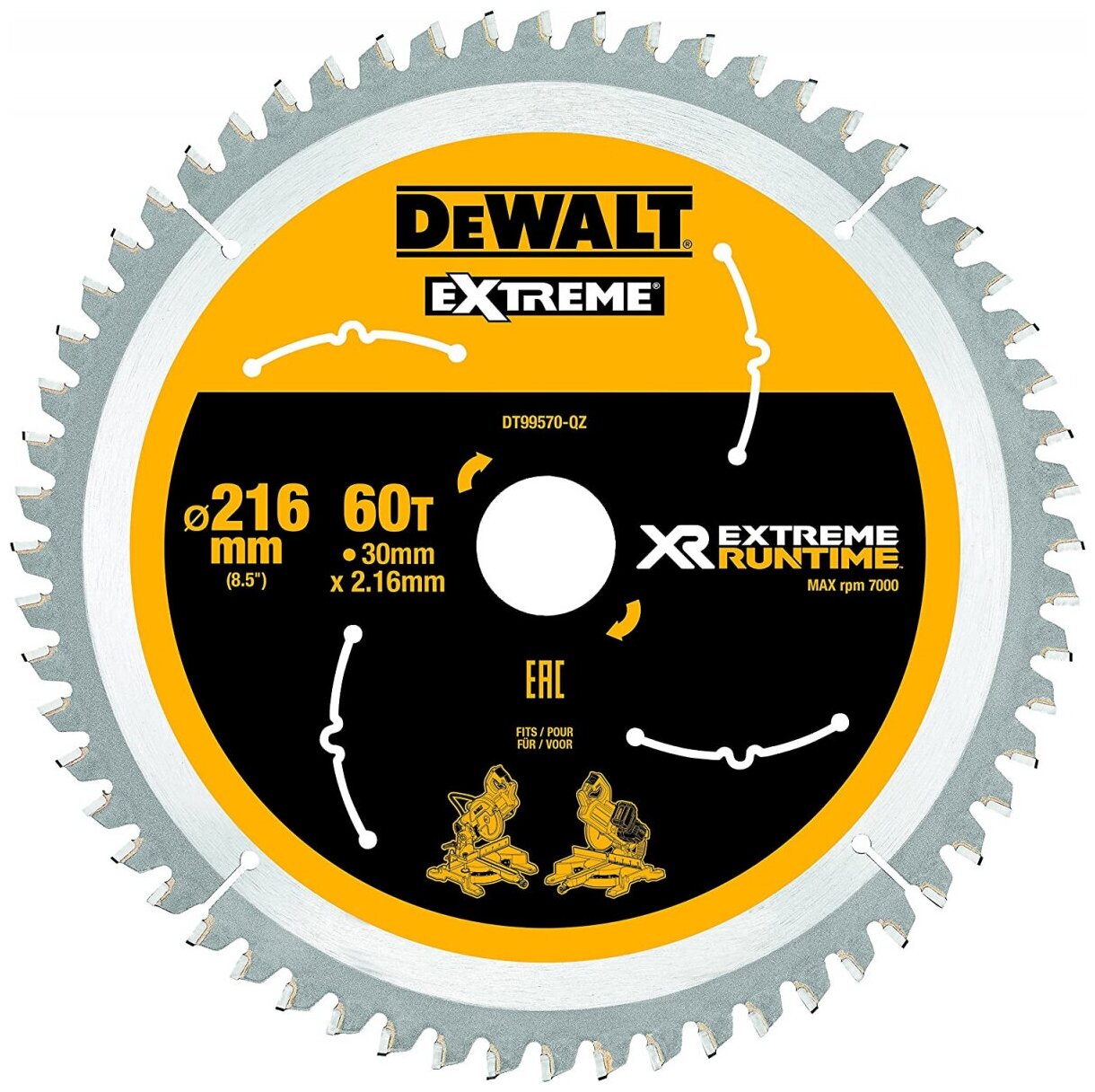Пилный диск DeWALT XR 216mm x 30mm 60T CSB DT99570-QZ, для дерева, 60 зубцов