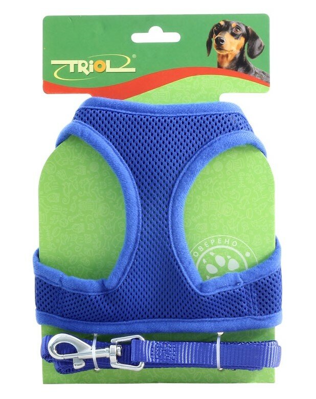 Triol HL02S комплект мягкая шлейка-жилетка и поводок обхват груди 350 мм, поводок 15*1200 мм, Синий