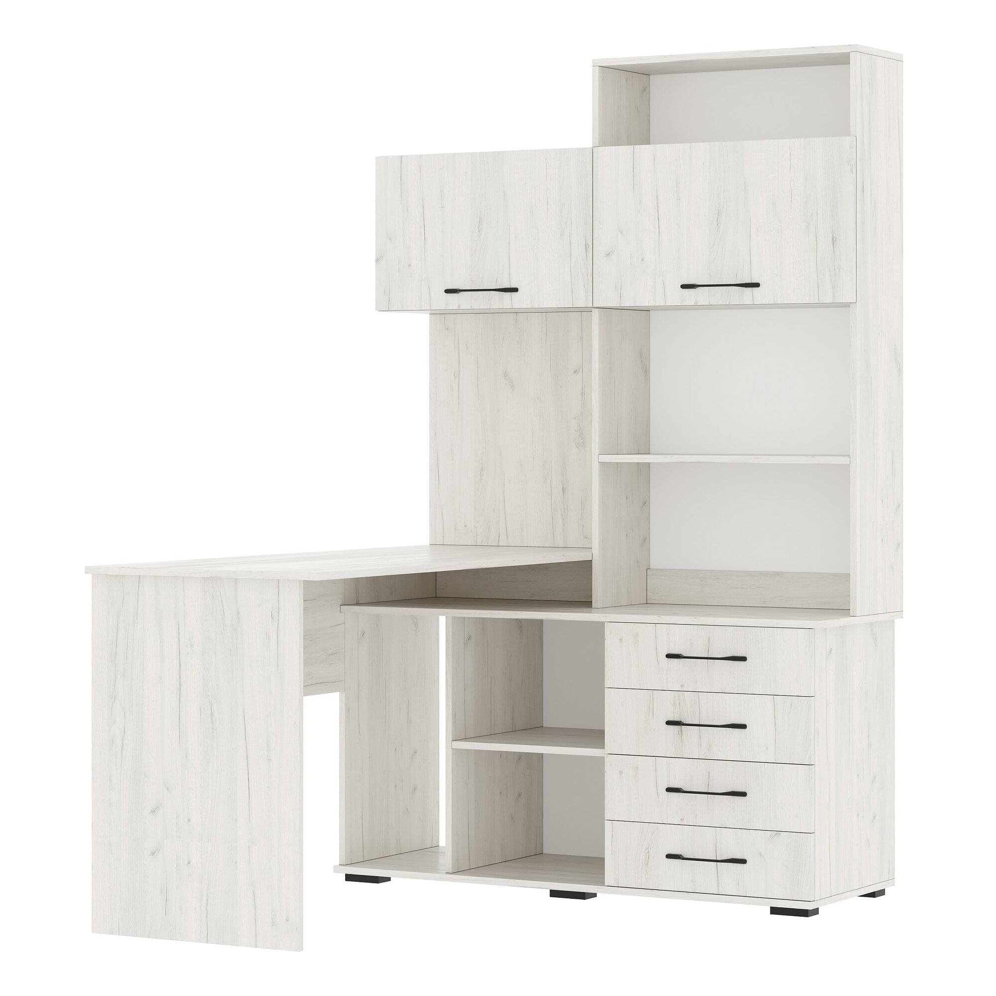 Компьютерный письменный стол ПКС-11 угловой левый, с ящиками и полками, 139х187×57 см, Дуб крафт белый