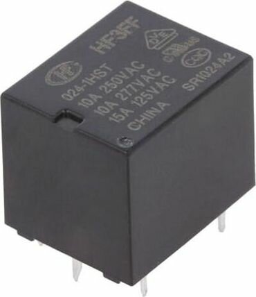 Реле HONGFA HF3FF/024-1HST Реле: электромагнитное SPST-NO Uобмотки: 24ВDC 10A/277ВAC 15А 1шт