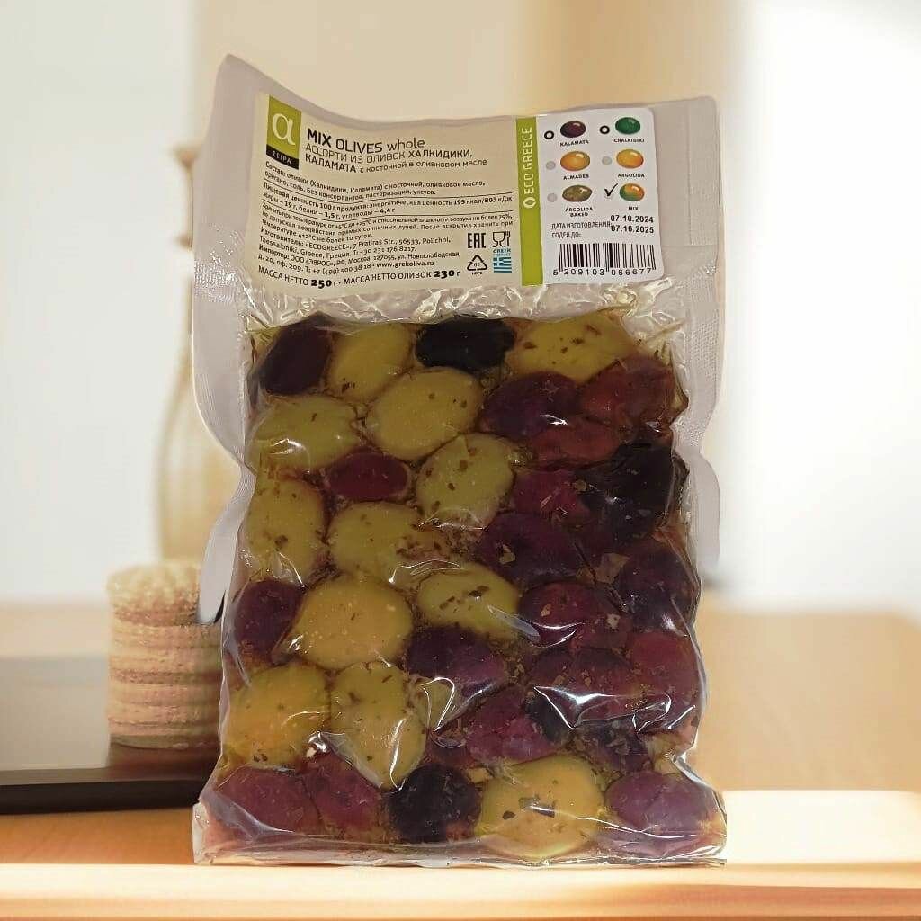 Оливки Халкидики и Каламата крупные, 250г, Греция