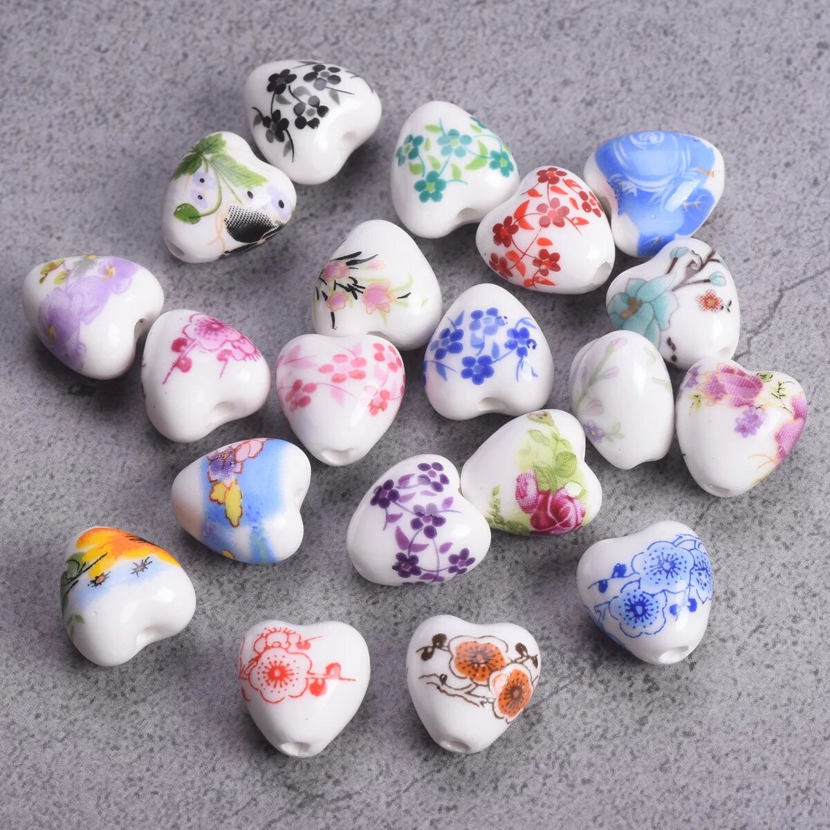 Керамические бусины сердца, 10 шт, цвет: Random Mixed Colors