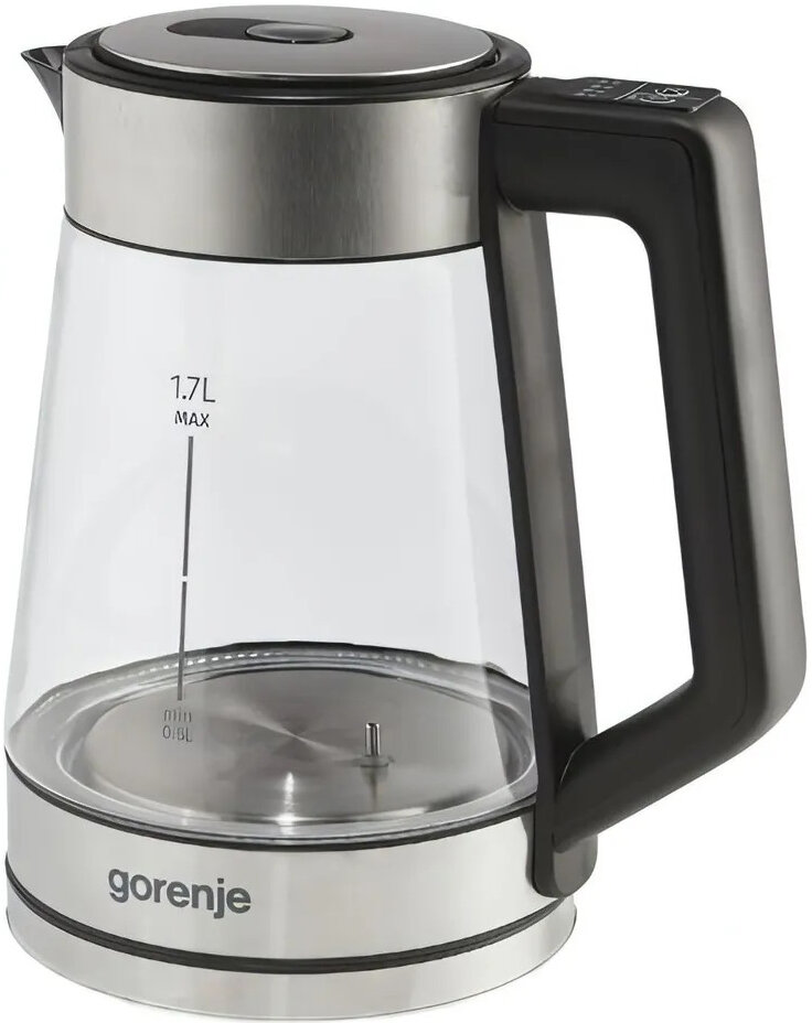 Электрочайник Gorenje K17TRGT, нержавеющая сталь/стекло, вращение на 360°, 1,7 л
