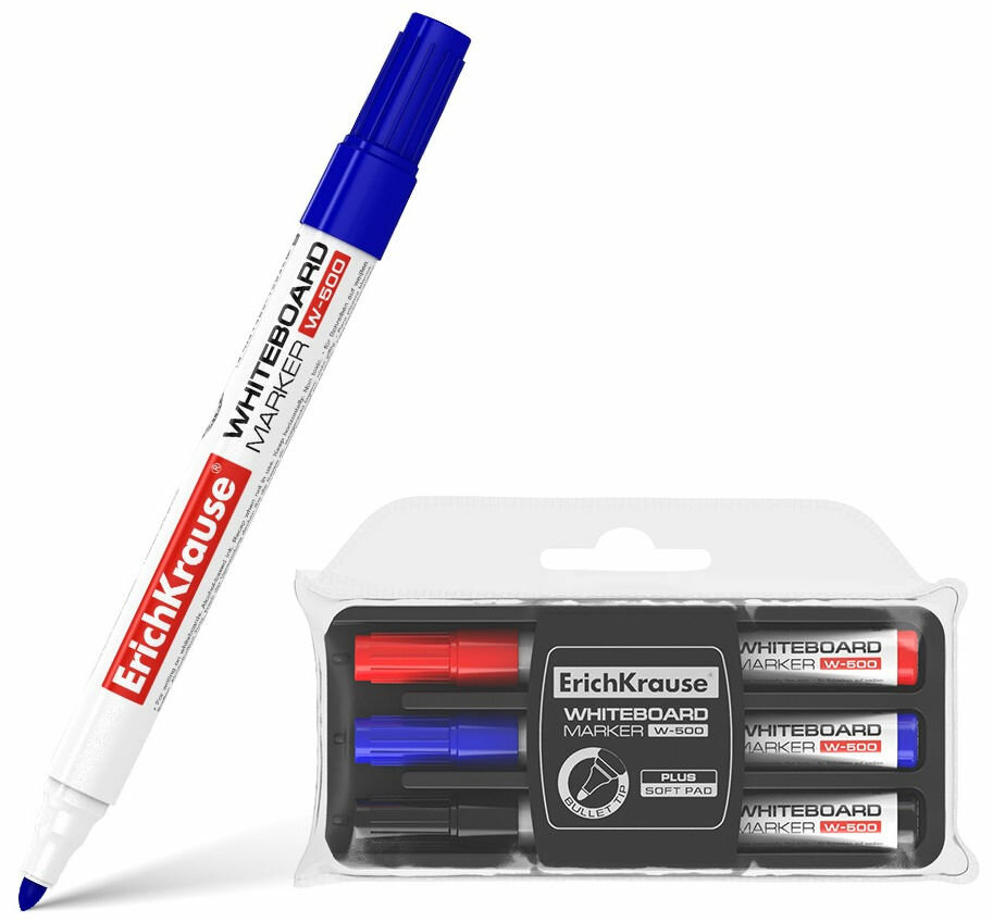 Набор из 3 маркеров для досок с губкой ErichKrause W-500,