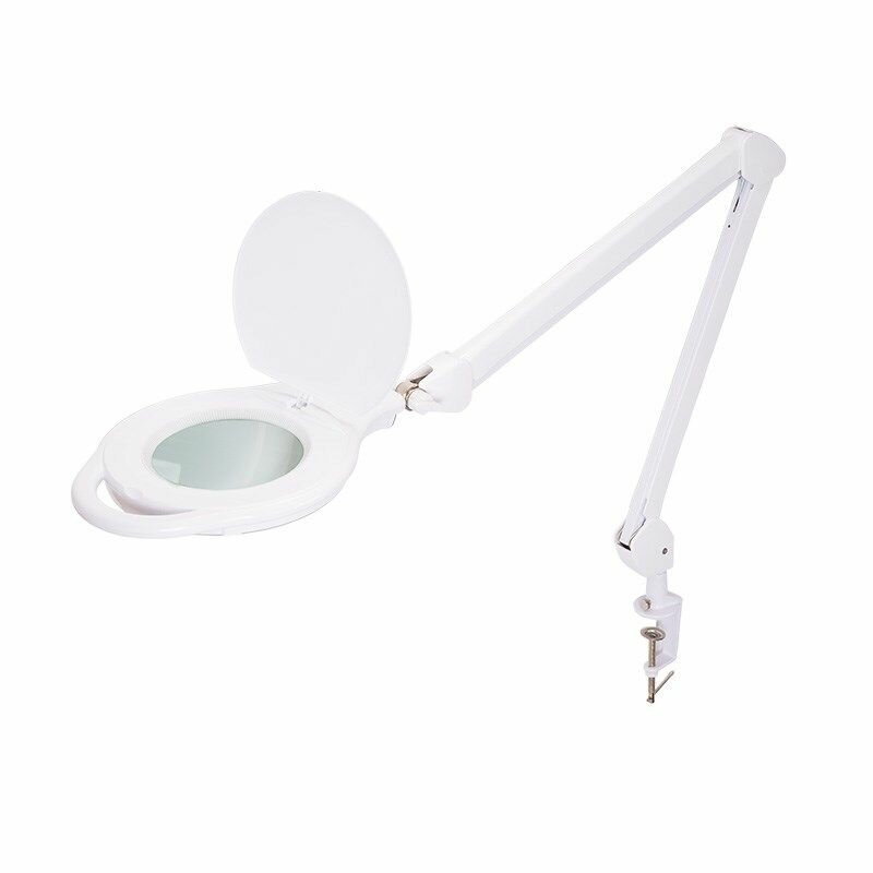 Лупа на струбцине круглая 5D с подсветкой 96 SMD LED, теплый и холодный свет, 127мм, белая REXANT