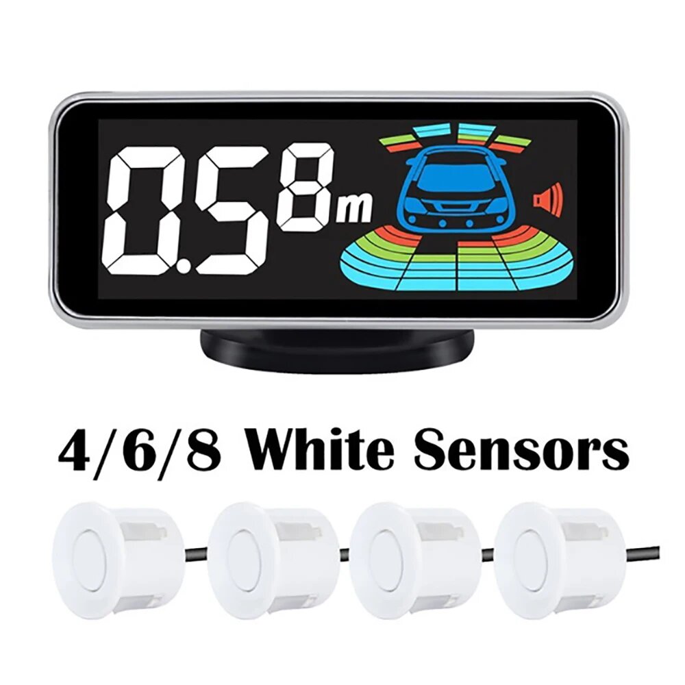 4 шт./6 шт./8 шт. зонды, задний реверсивный радар, система датчика парковки, White, 6 Sensors
