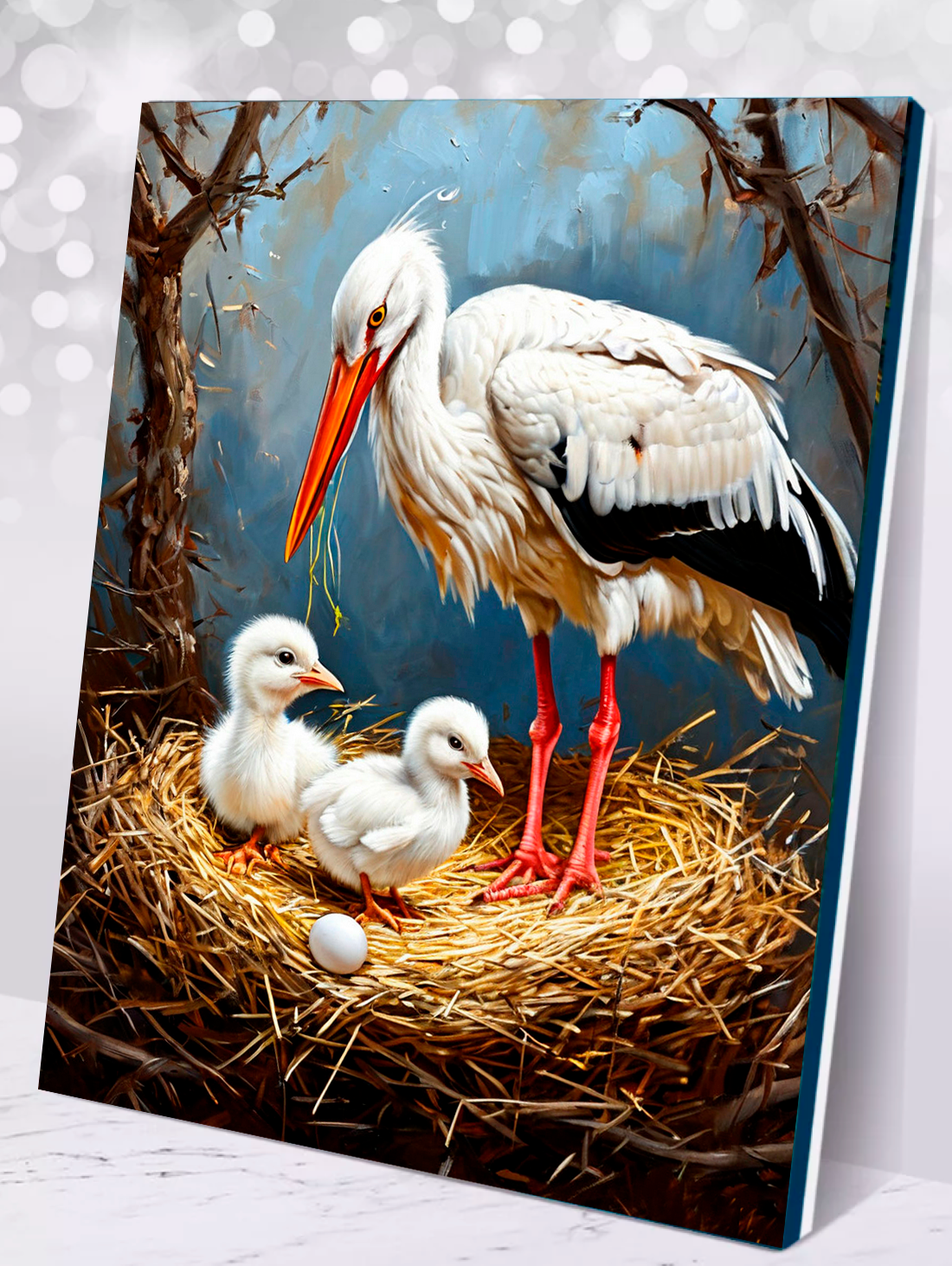 Картина на стену для интерьера "Аист с птенцами" 40х50 см, холст на подрамнике, InterToys