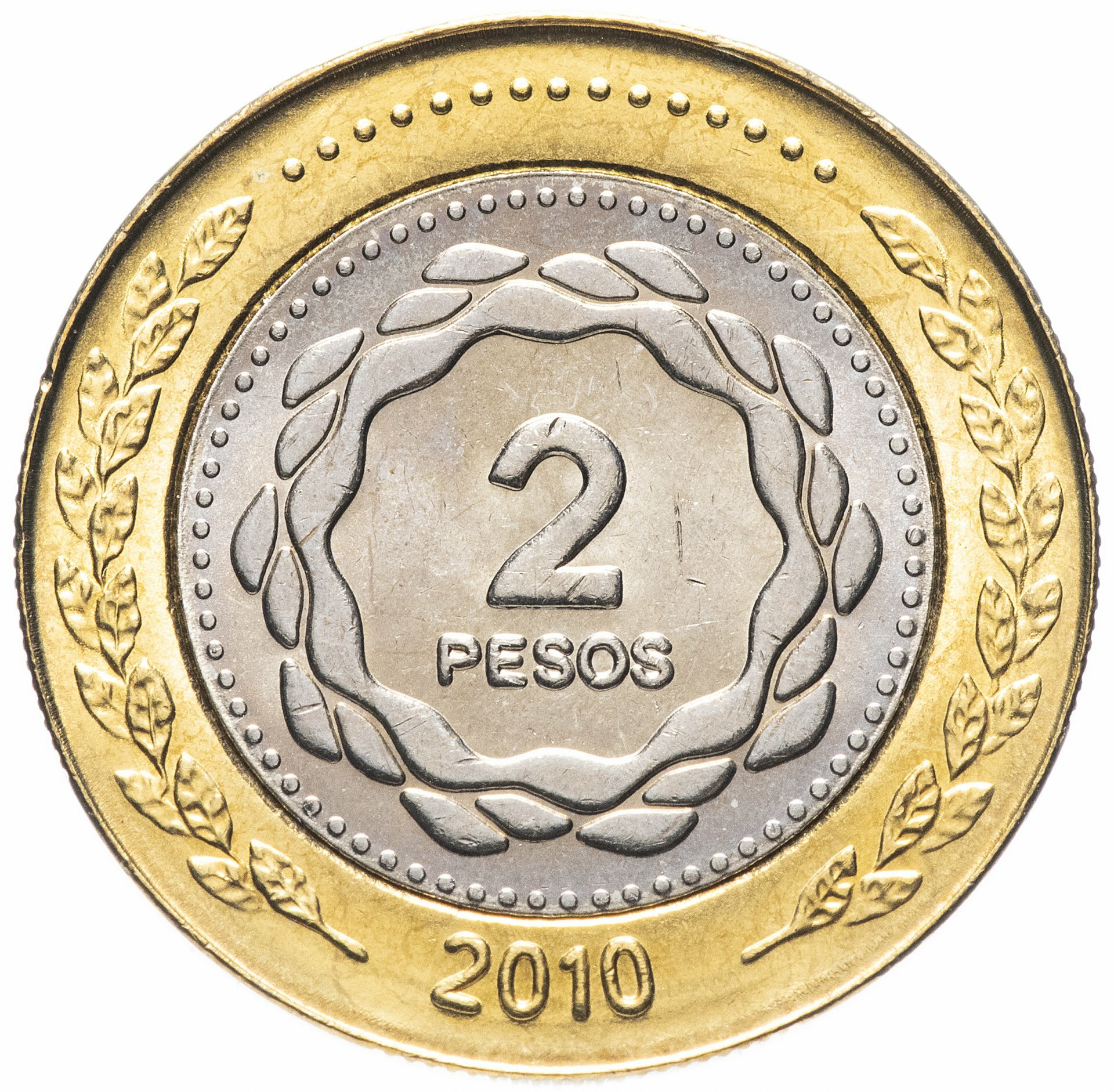 Аргентина 2 песо 2010, Биметалл, в сохранности UNC