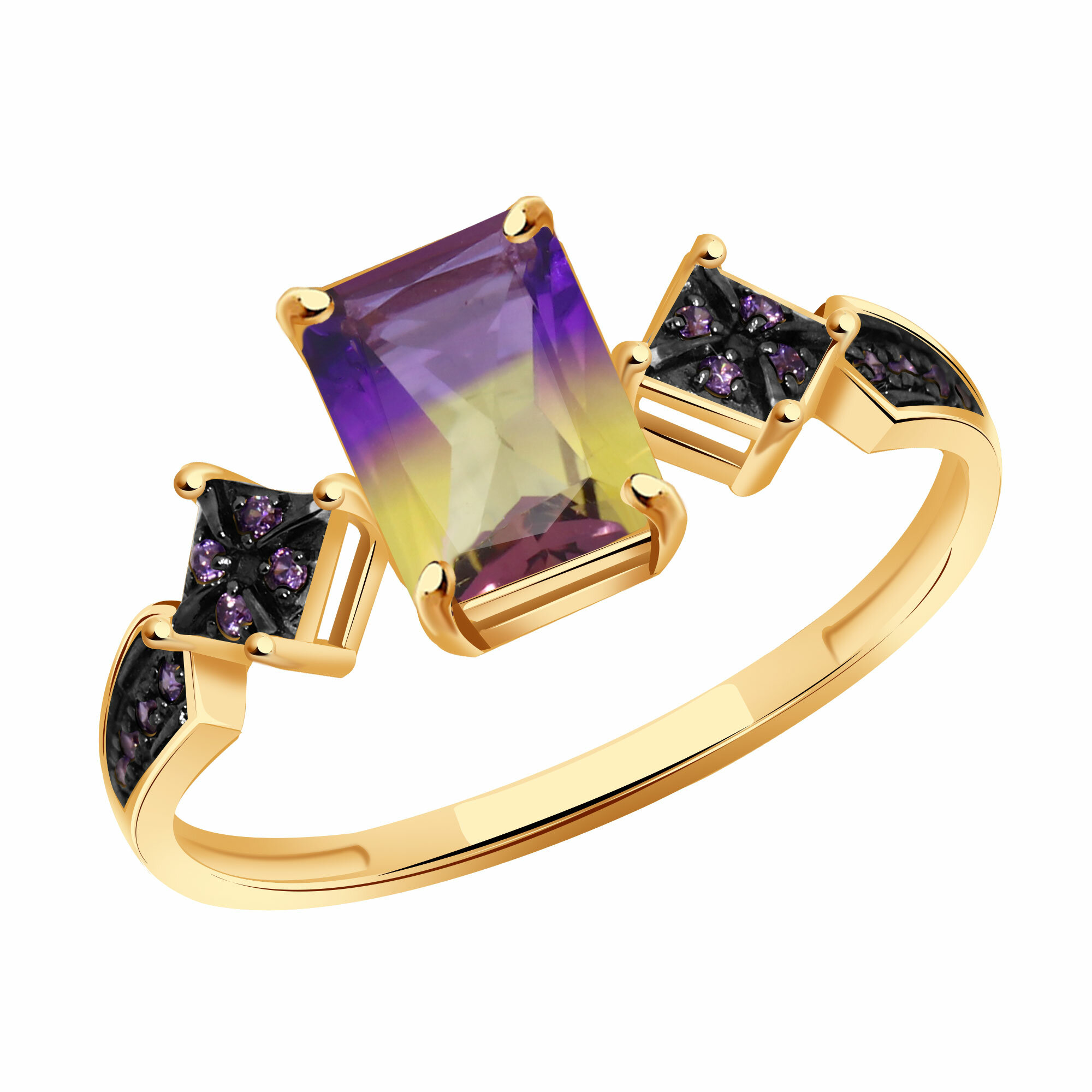 Кольцо, красное золото, 585 проба, фианит, аметрин