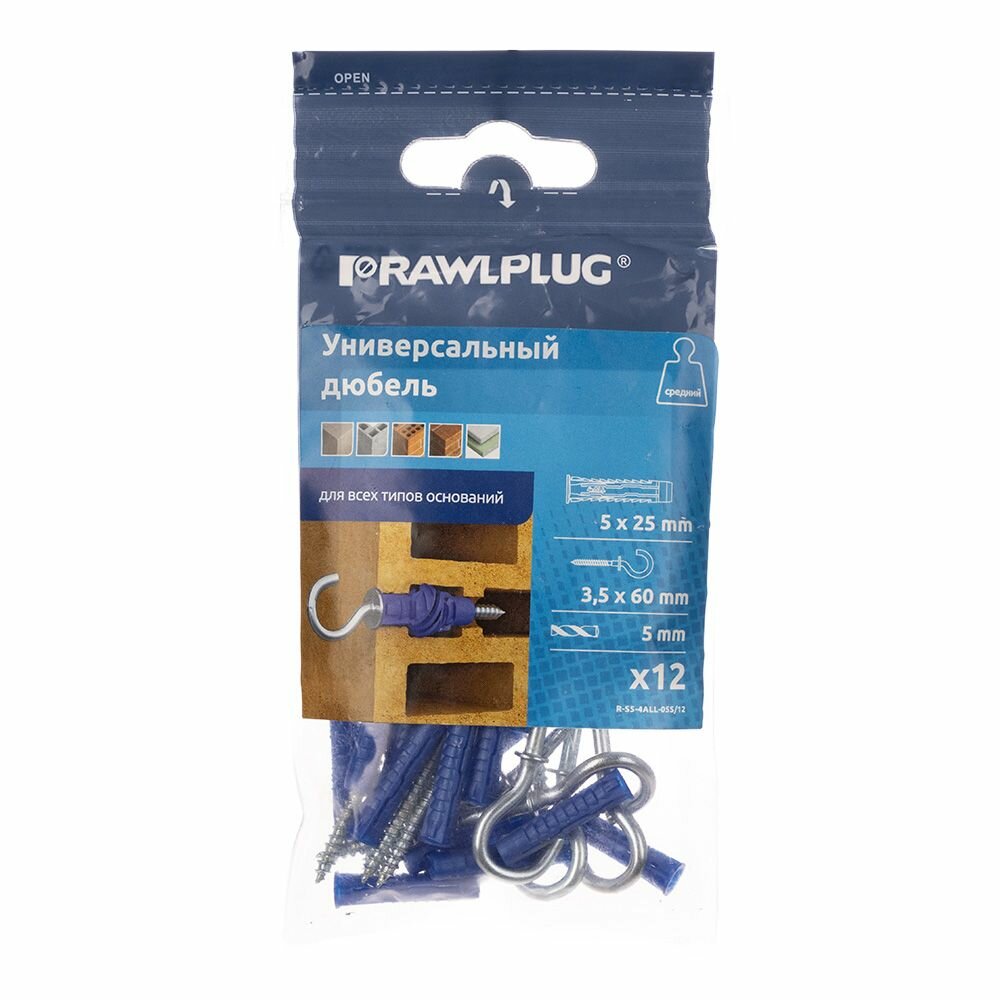 Дюбель универсальный 4ALL 5х25 мм с S-крюком 3,5х55 мм 12 шт