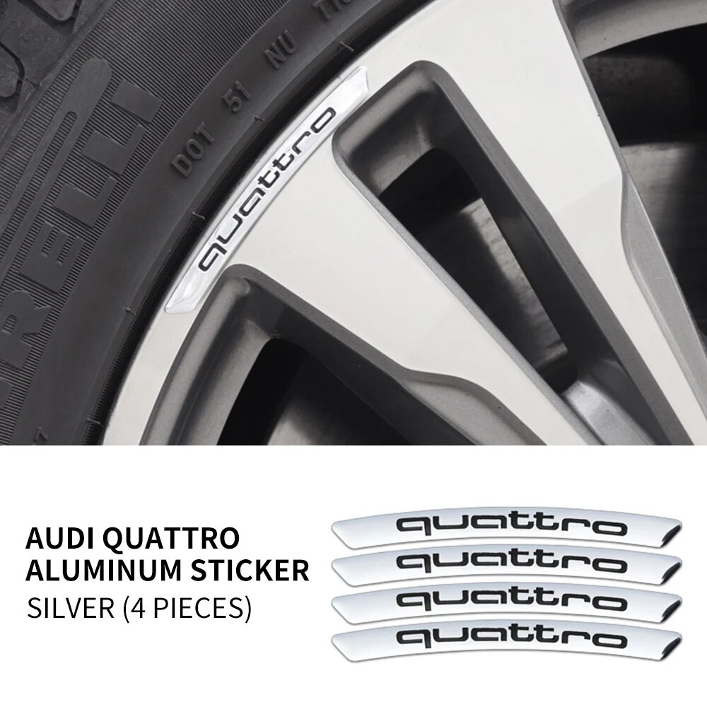 4 шт. Audi Quattro значки на колеса, серебристые