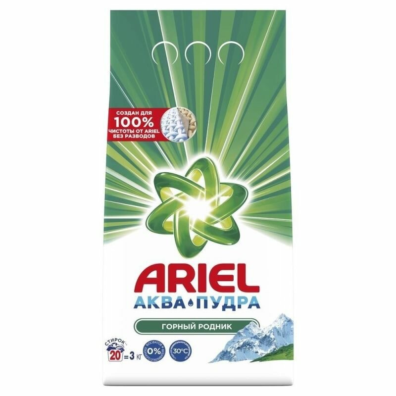 Стиральный порошок Ariel Аква Пудра, Горный родник, автомат, 3 кг, для белого белья