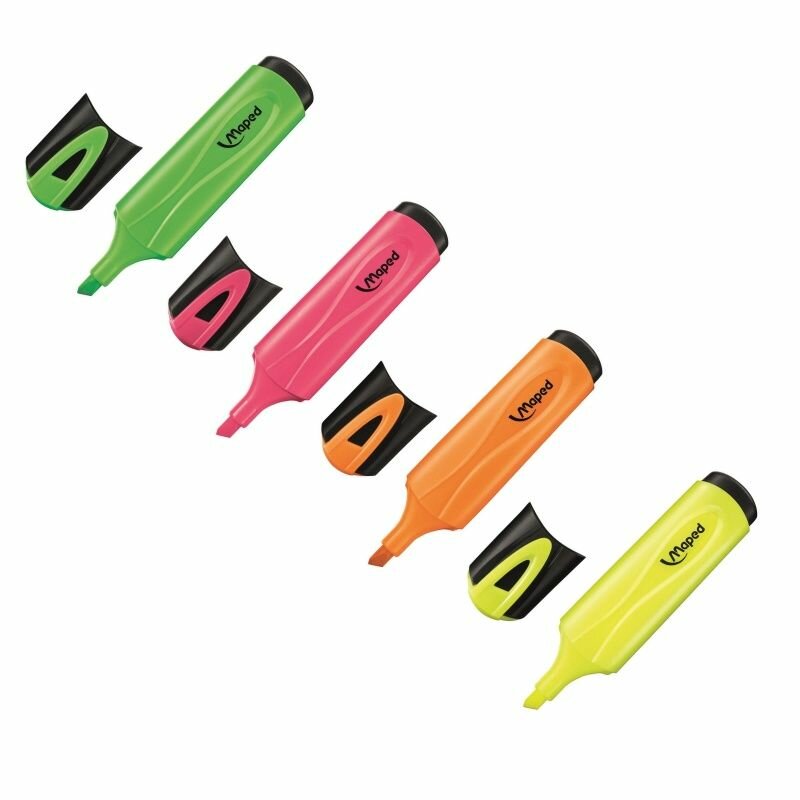 Текстмаркеры Maped набор 4 шт, "Fluo Pep's Classic", скошенный наконечник 1-5 мм (желтый, розовый, оранжевый, зеленый) (742547)