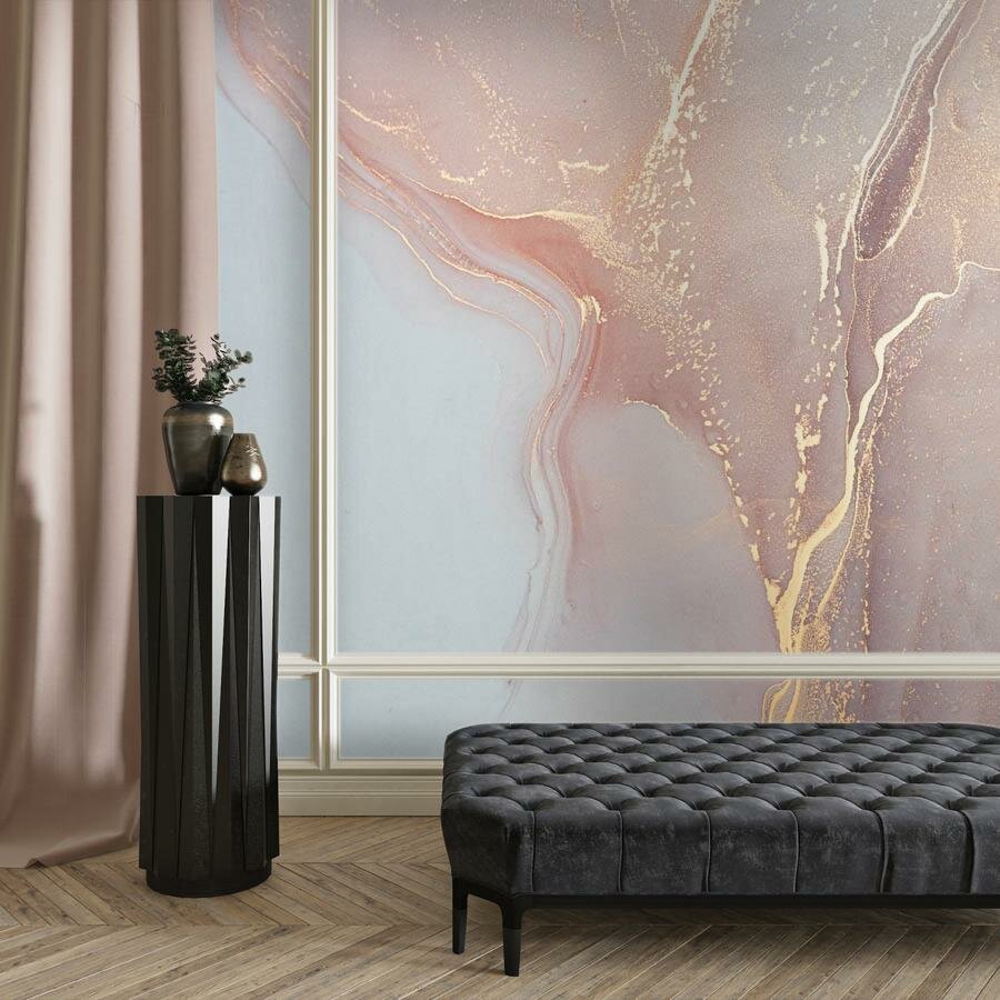 Фотообои Золотые линии мрамора 9-1571-S-Флок 270 x 200 см (ВхШ) Бесшовные, флизелиновые, влагостойкие обои MasterFresok