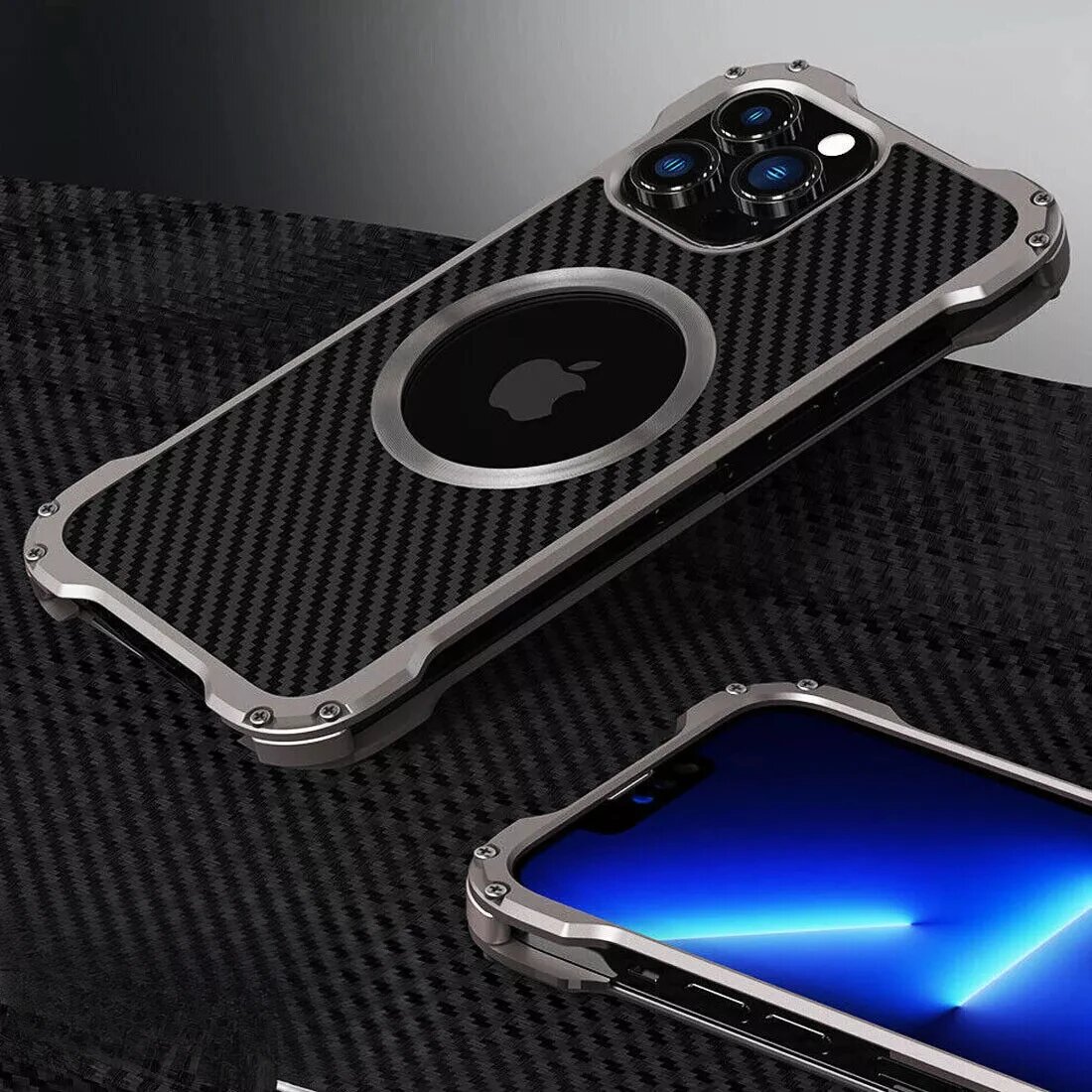 Для iPhone 16, 15, 14, Plus 13 12 Pro Max, металлический чехол для телефона из углеродного волокна, защитный чехол, двухслойный алюминиевый металлический винт, бампер, корпус для айфон 14 Про Макс