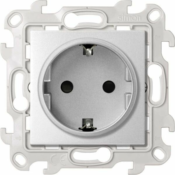 2 шт. Simon 24 Алюминий Розетка с заземлением и шторками Schuko 2Р+Е 16A 250В, 2450432-033
