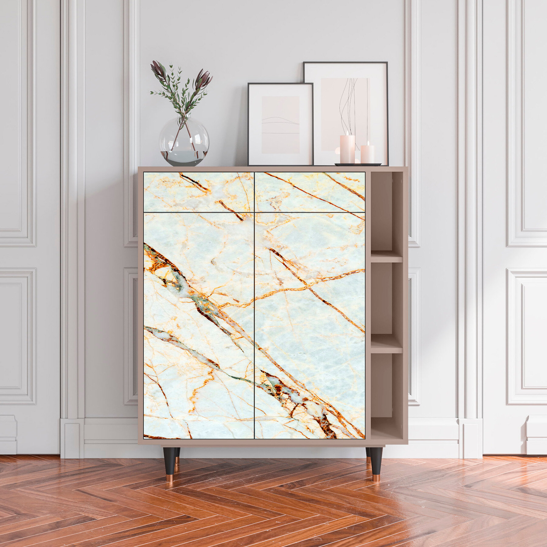 Комод - STORYZ - BS6 Sandy Marble, Размер - 94 x 110 x 41 см, Цвет корпуса - , Бежевый
