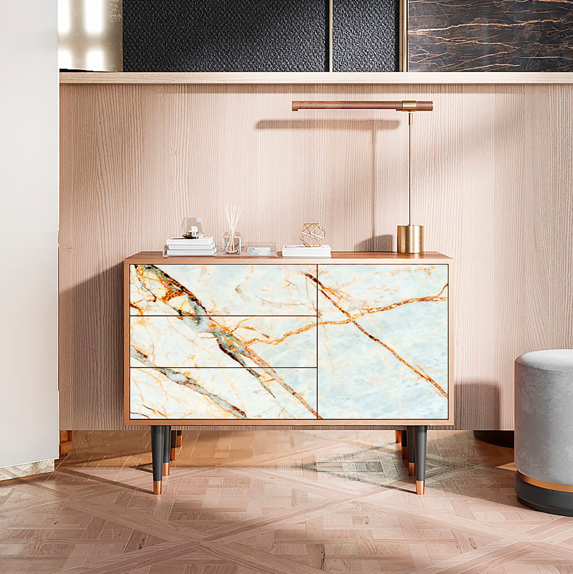 Комод - STORYZ - S3 Sandy Marble, Размер - 115 x 84 x 41 см, Цвет корпуса - , Орех