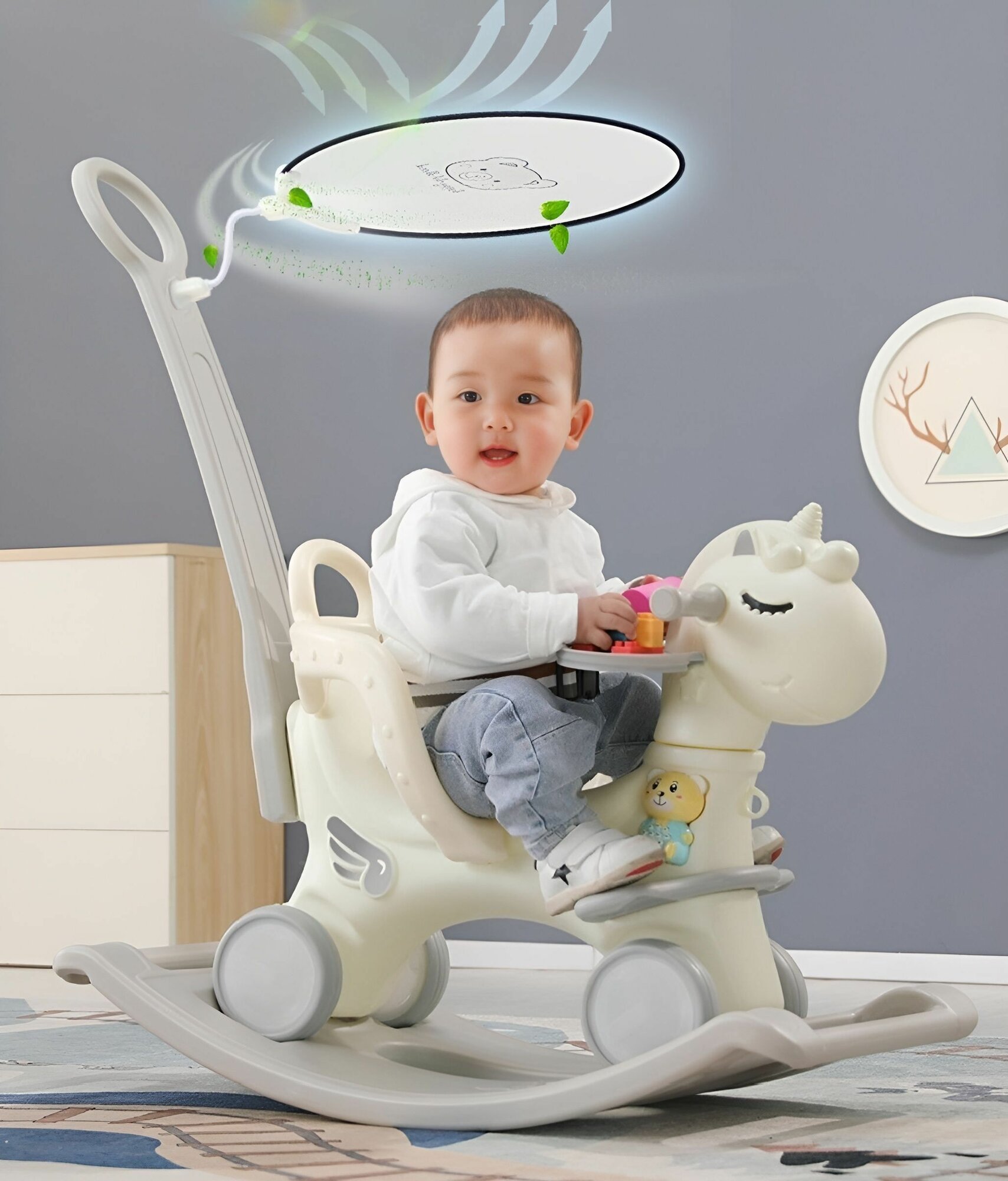 Детская качалка-каталка "Лошадка", интерактивная, съемная обивка, пластик