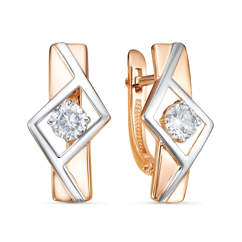Серьги, красное золото, 585 проба, фианит