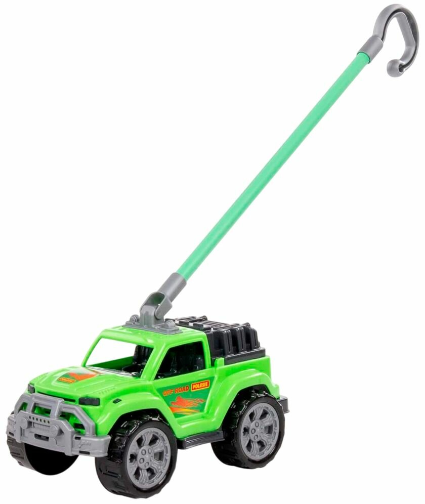 Детская каталка "Легионер" с ручкой, развивающая игрушка для малышей, машинка-каталка для дома и улицы, цвет зеленый