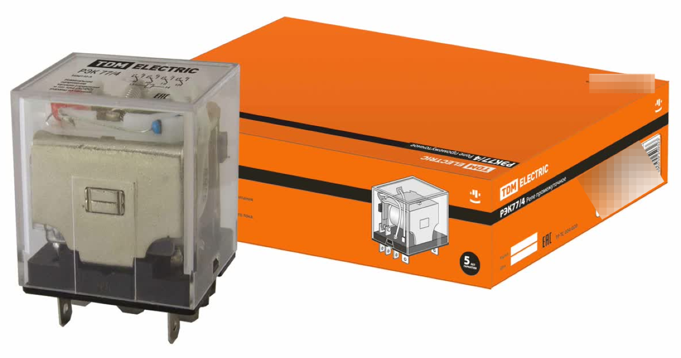Реле промежуточное TDM Electric / ТДМ Электрик РЭК77/4 с индикацией, 42x41x27мм, 10А 230В АC, SQ0701-0059 / электрика