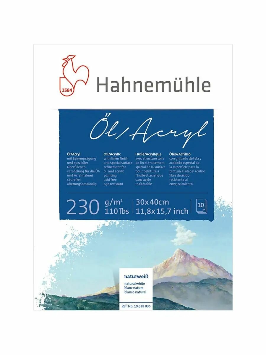 Альбом для рисования Hahnemuhle "Oil/Acrylic" масло/акрил, 230 г/м2, 30х40 см, мелкое зерно, 10 листов 10628835