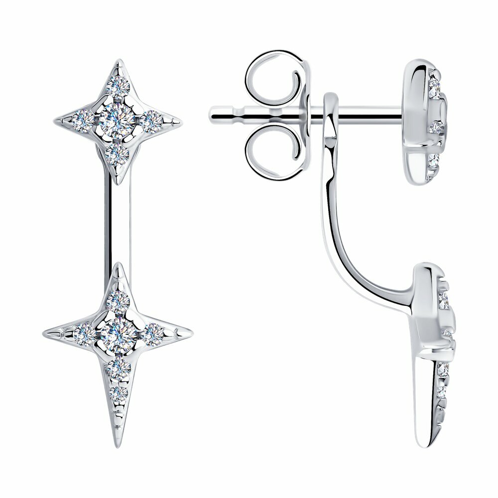 Серьги, серебро, 925 проба, родирование, фианит