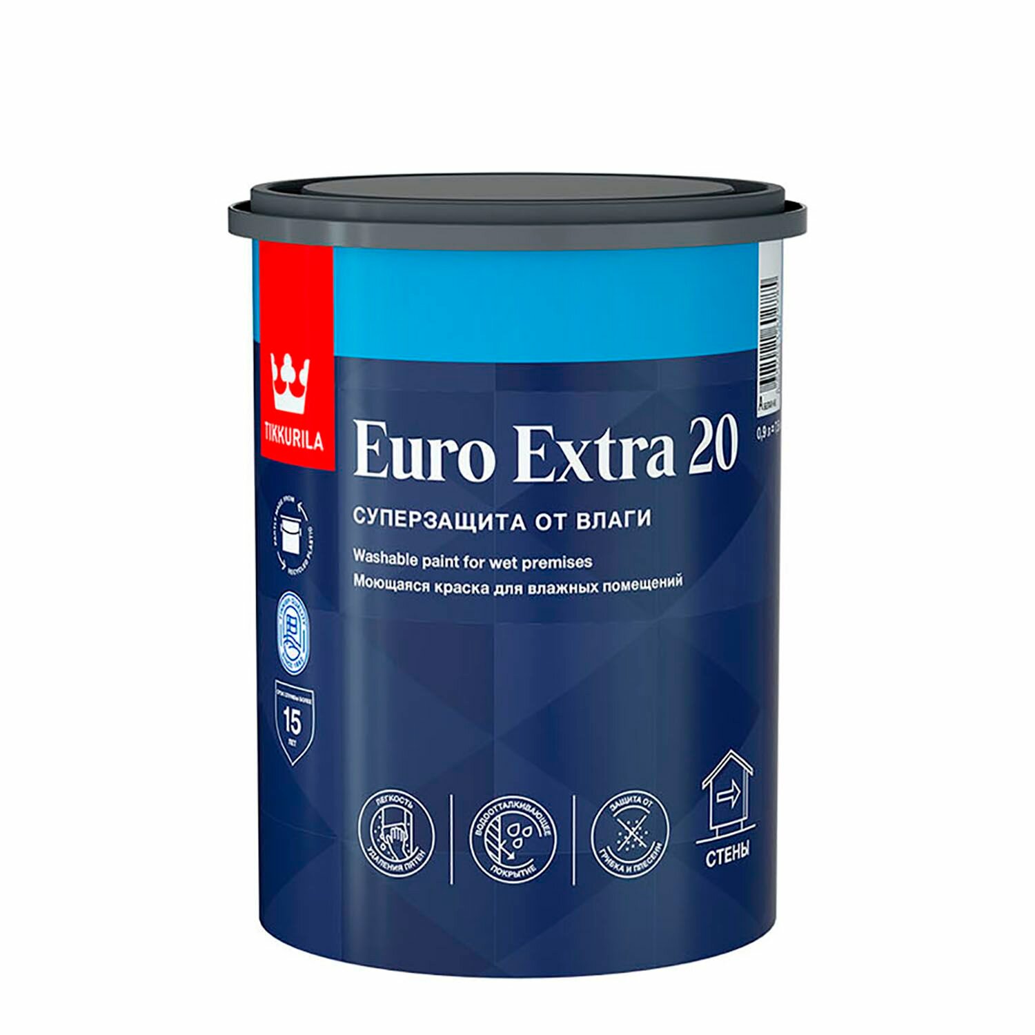 Краска моющаяся для влажных помещений Tikkivala/Tikkurila EURO EXTRA 20 полуматовая база A цвет белый 0.9 л