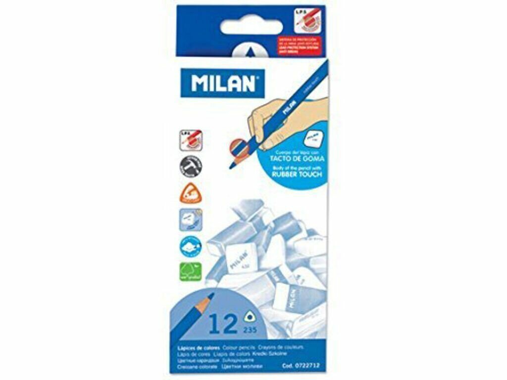 Цветные карандаши Milan "235 Rubber Touch", 12 оттенков, трехгранные