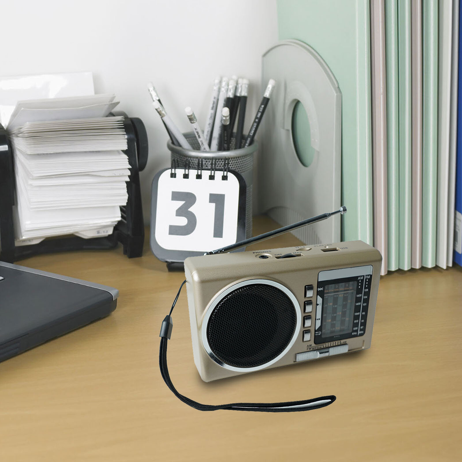 Портативное радиоприемное устройство FM Мультидиапазонное с USB разъемом и слотом для карт Реchargeable Vintage Retro для пожилых людей Золотой цвет, 1 шт.