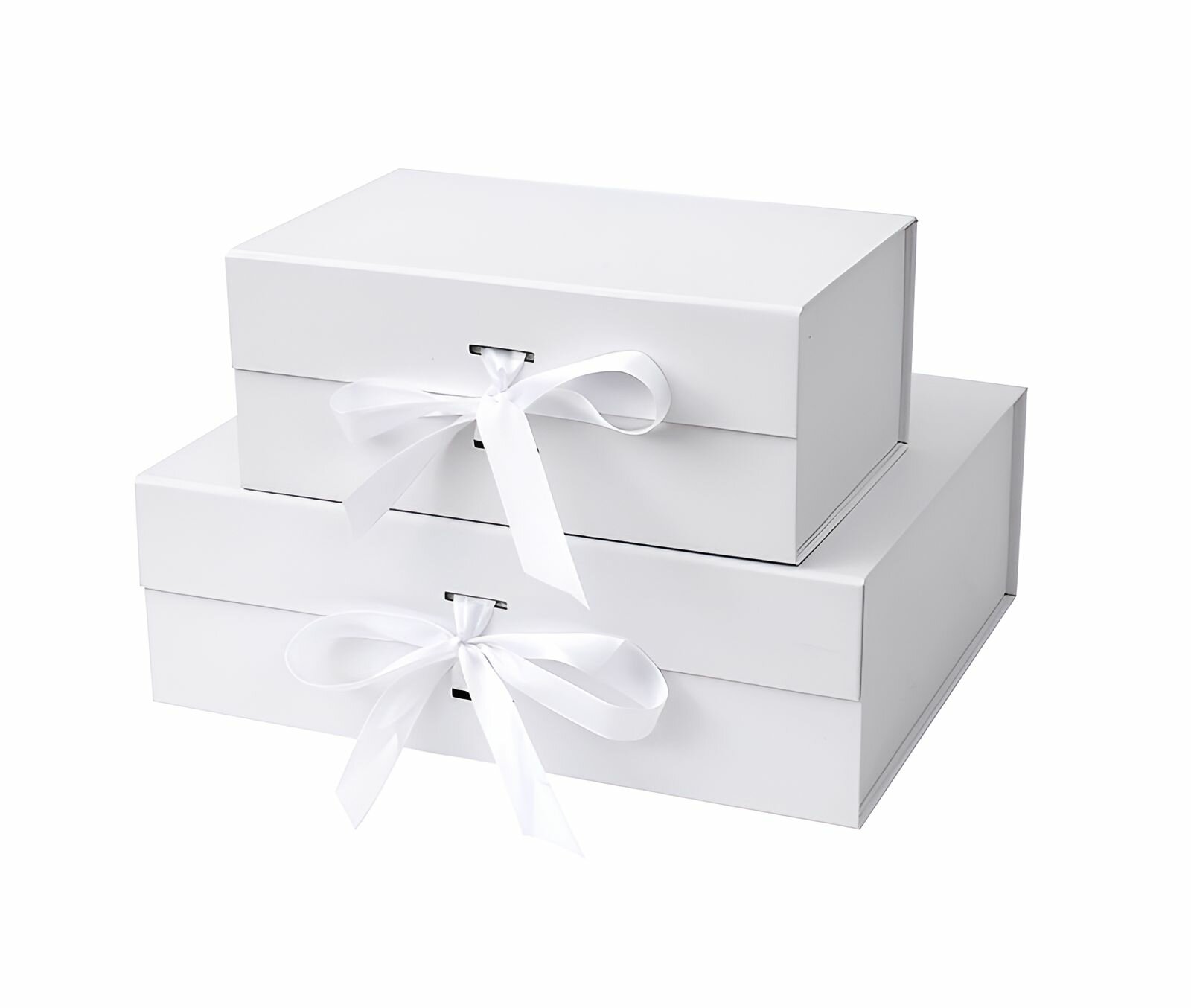 Подарочная коробка с магнитным клапаном и лентой / бантом самосборная 34*28*11.5.5 см - белая К00023