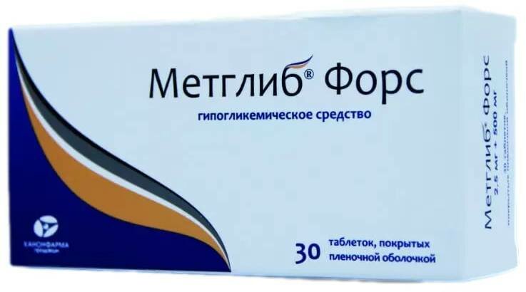 Метглиб Форс, таблетки покрыт. плен. об. 5 мг+500 мг, 30 шт.