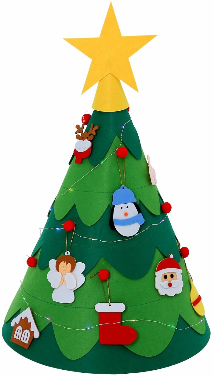 Набор для творчества "Ёлочка" для детей, украшаем ёлочку из фетра, развитие мелкой моторики и воображения, подвески и гирлянда HLDZ