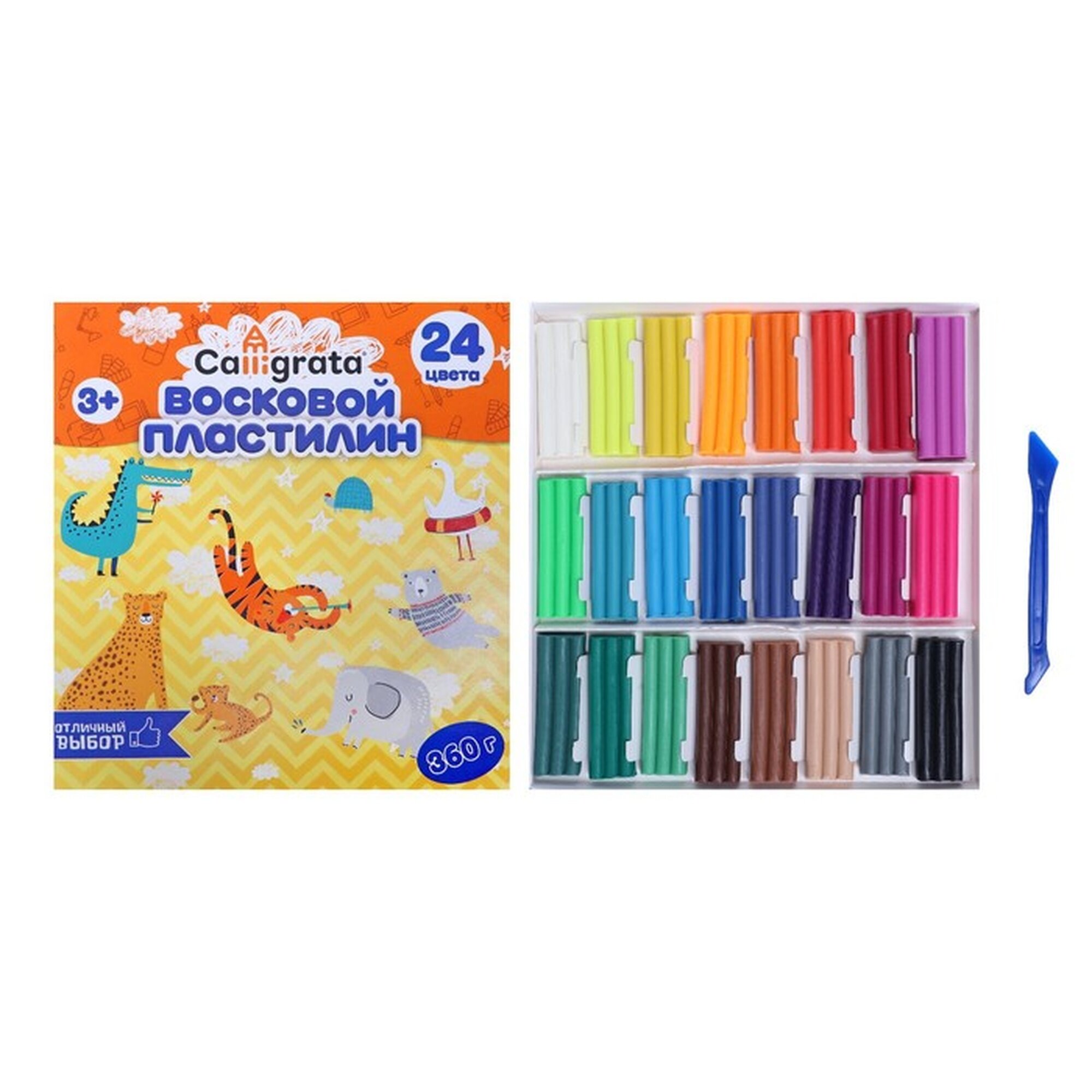 Пластилин Calligrata "Классический", мягкий, восковой, 24 цвета
