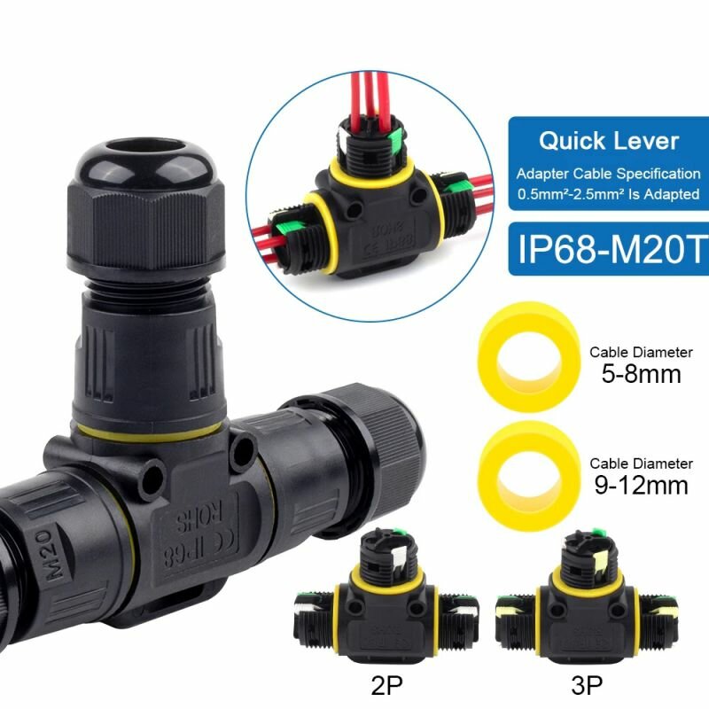 IP68 M20 T Тип 3-канальный водонепроницаемый кабельный разъем 2/3-контактный рычажный клеммник для электрической распределительной коробки наружный проводной разъем