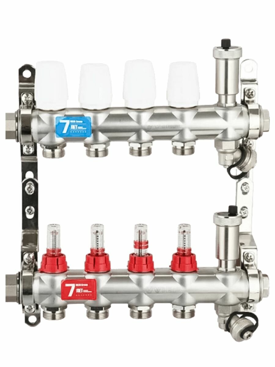 Группа коллекторов с расходомерами VIEIR VR116-04A 04 выхода нержавеющая сталь, без кранов