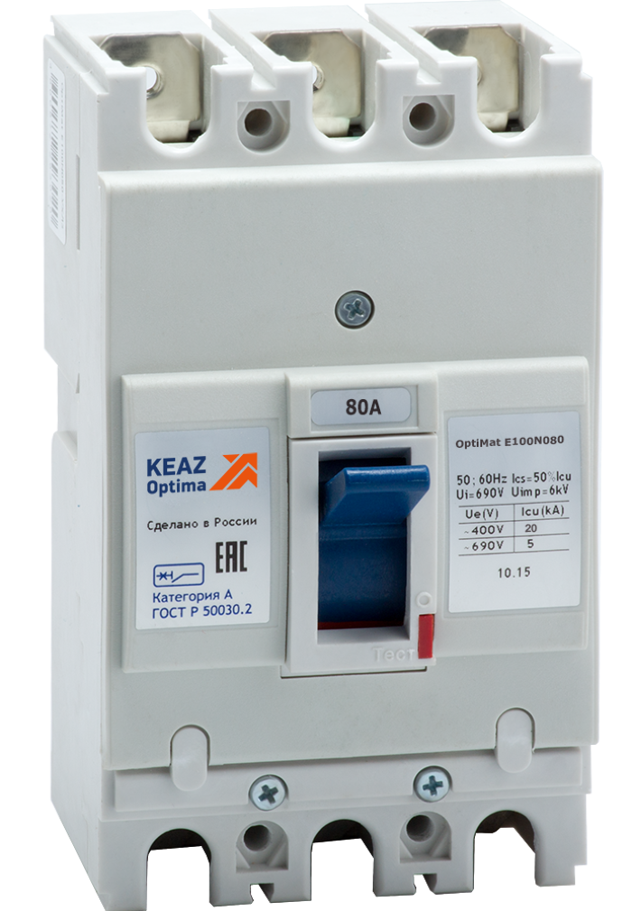Автоматический выключатель КЭАЗ OptiMat E100N080-УХЛ3, 3P 80А, 224962 / электроавтомат