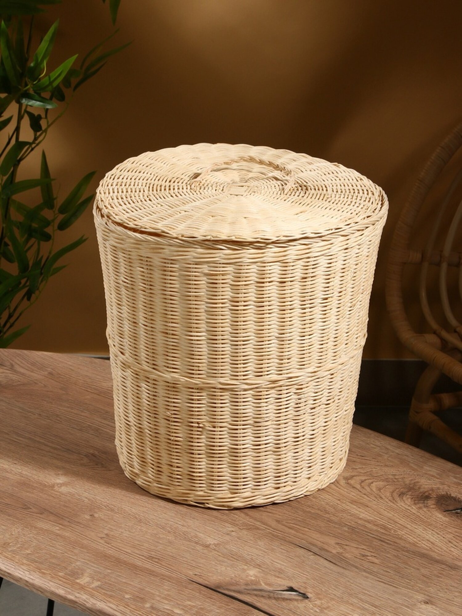 Корзина для белья с крышкой, 35×35×40 см, ротанг