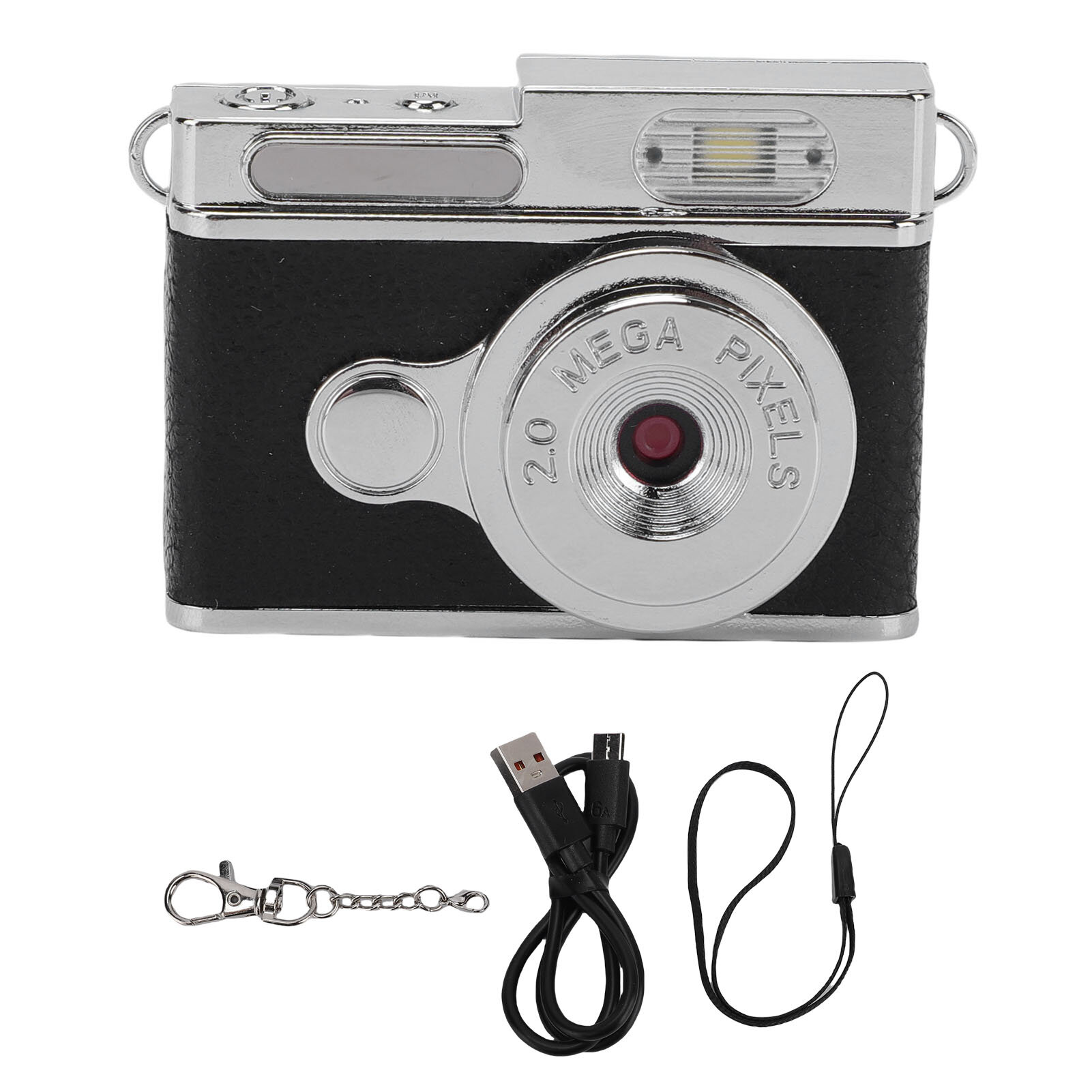Брелок-камера 1080p с широкоугольным объективом, тип C, винтажный компактный дизайн, цветной экран, для студенческой жизни, записей, фестивалей и праздников, черный.