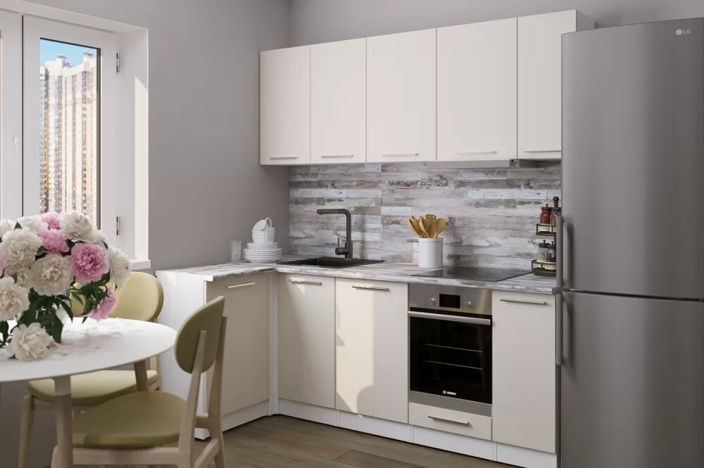 Кухонный гарнитур Герда Дюна прайм 400 1100х2000 мм, каркас ЛДСП, фасад ЛДСП, Белый/Кашемир