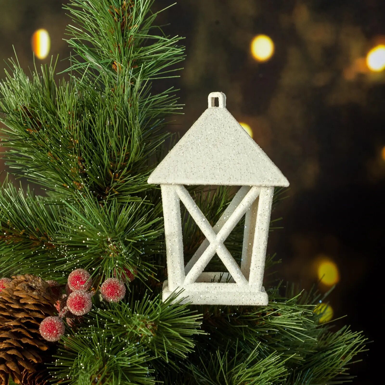 Елочное украшение 'Фонарик', пластик, белый, для новогоднего декора