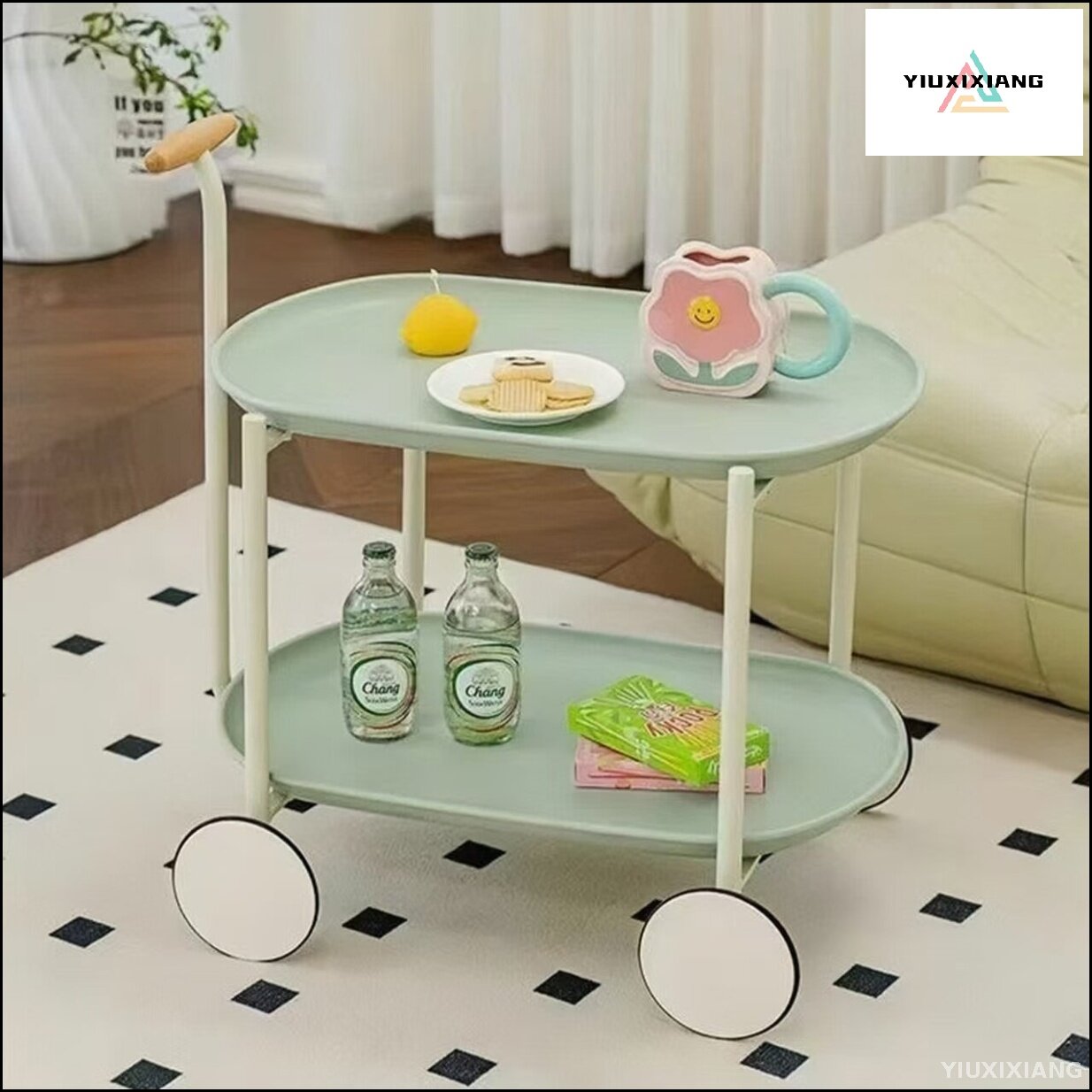 Эксклюзивный овальный стол S688 для офиса на колесах, выполненный в зеленом цвете из пластика и металла