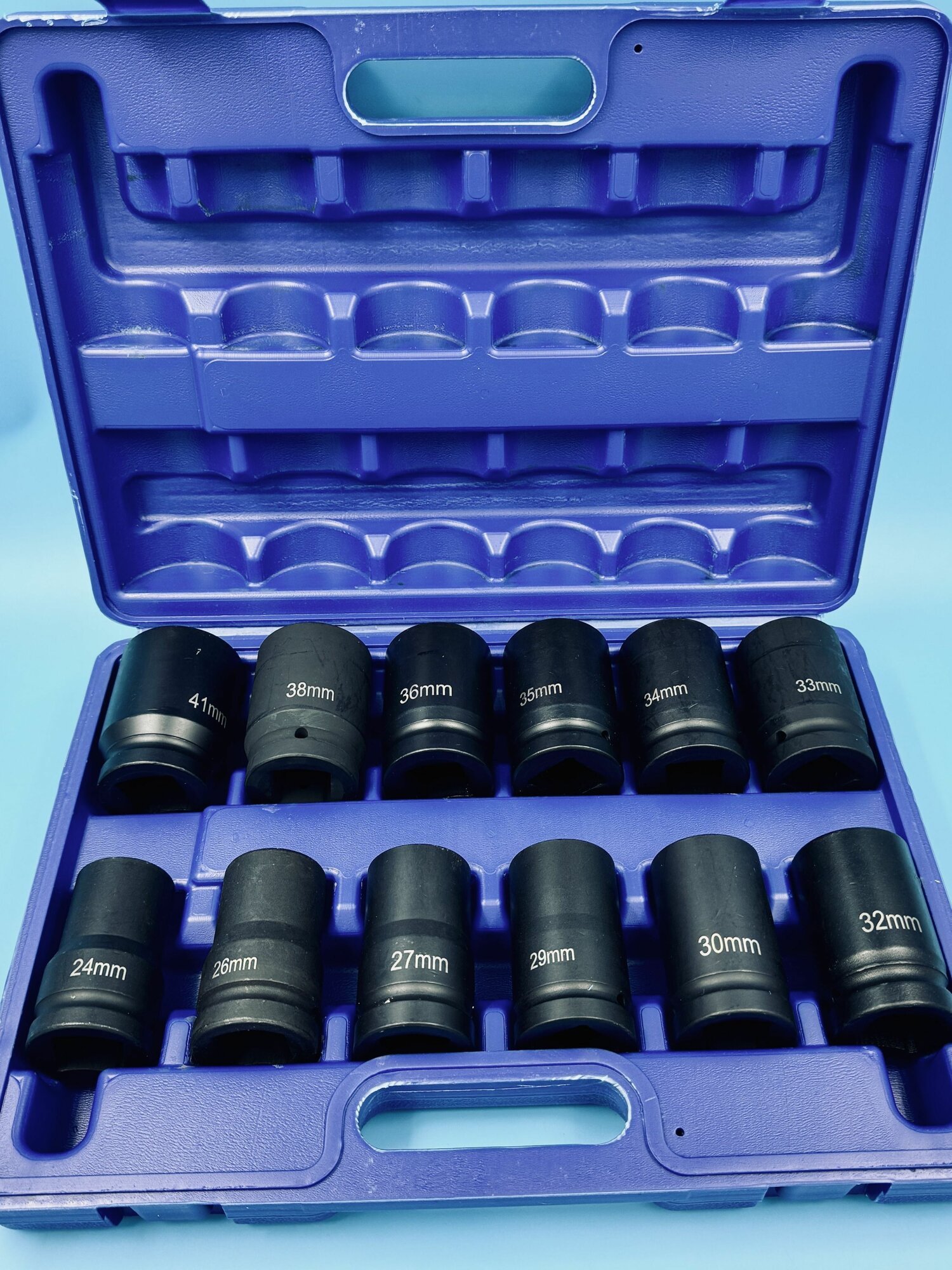 Набор ударных торцевых головок 1" 24–41 мм 12 шт Cr-Mo в кейсе — для грузовиков и спецтехники