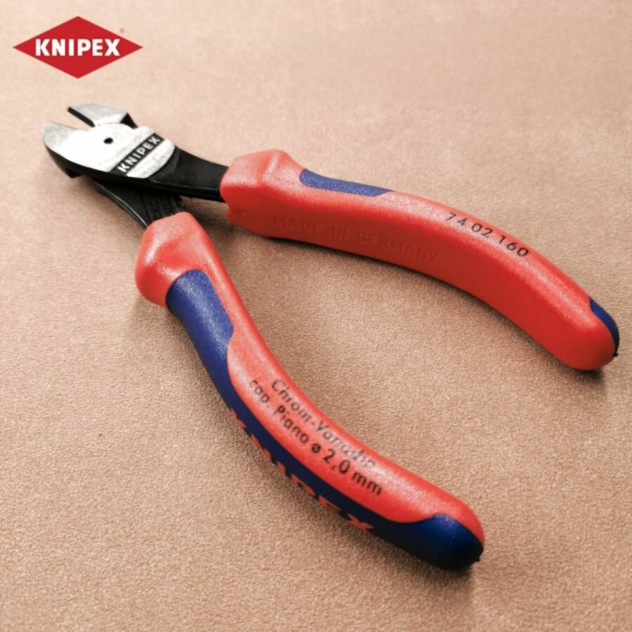 KNIPEX, Боковая фреза с диагональными губками, мощные клещи с защитой от падения 7402250TBK